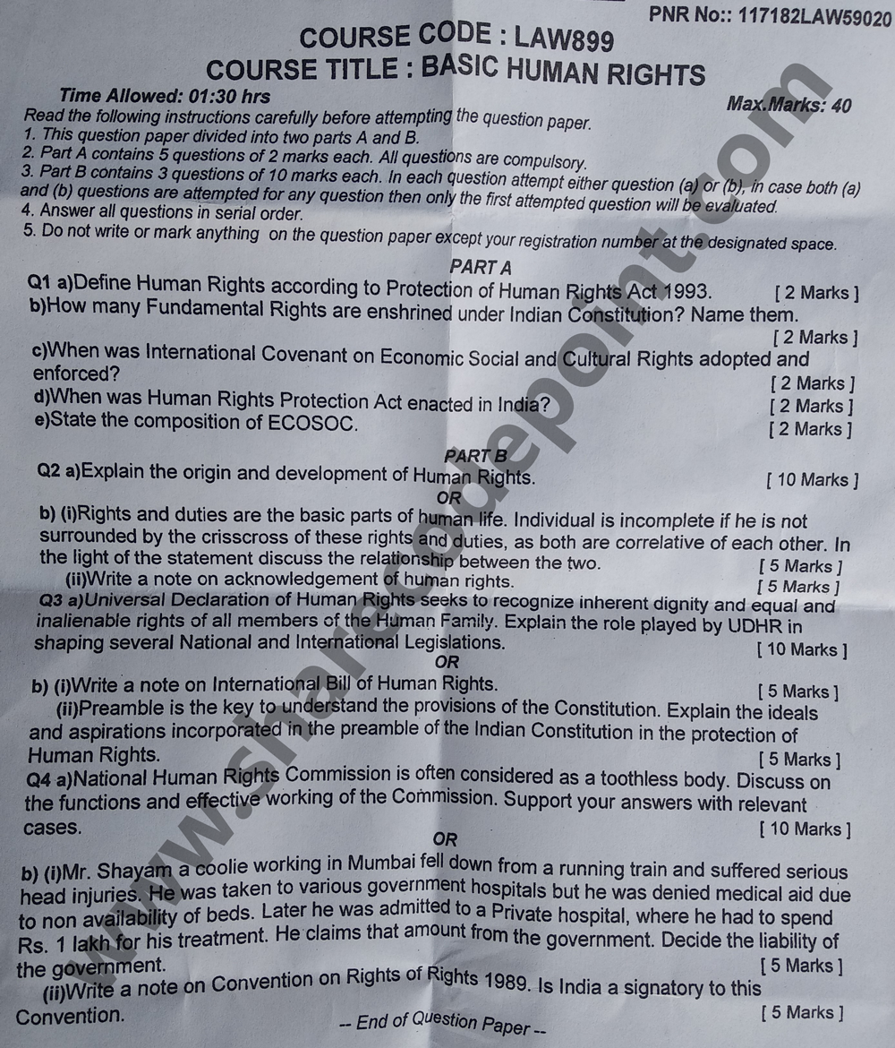 LAW899 : Basic Human Rights Mid Term Exam Question Paper - LAW 899 ...