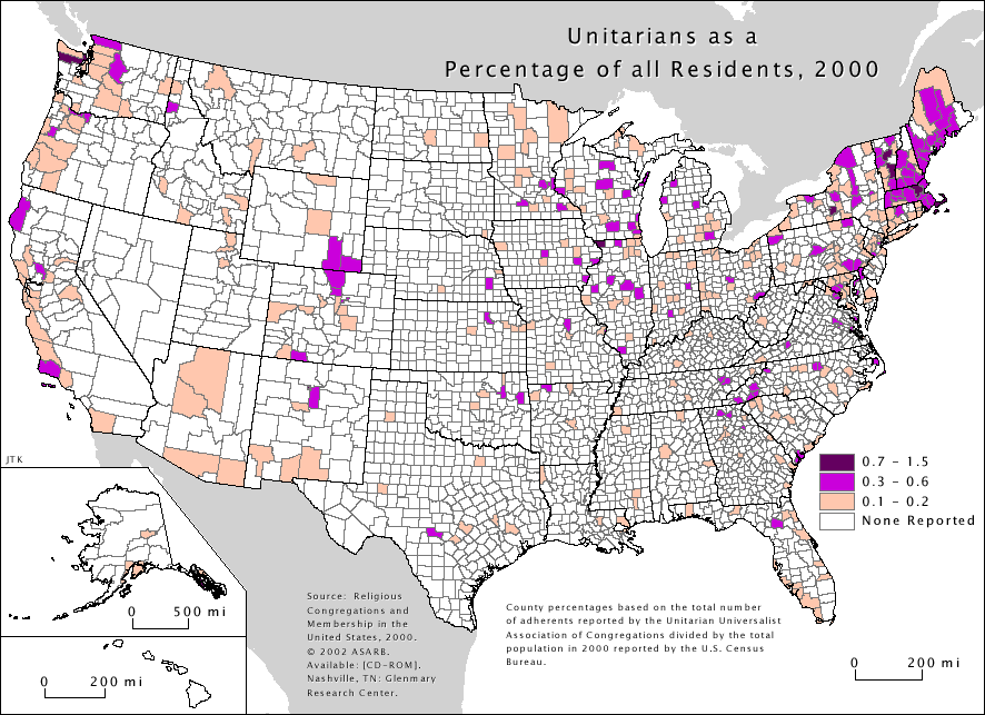 Unitarian Universalist Congregations per 1mil people by State. Credit ...