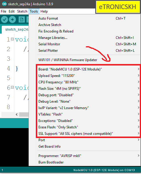 ប្រើ Node MCU Esp8266 នៅលើកម្មវិធី Arduino - etronicskh