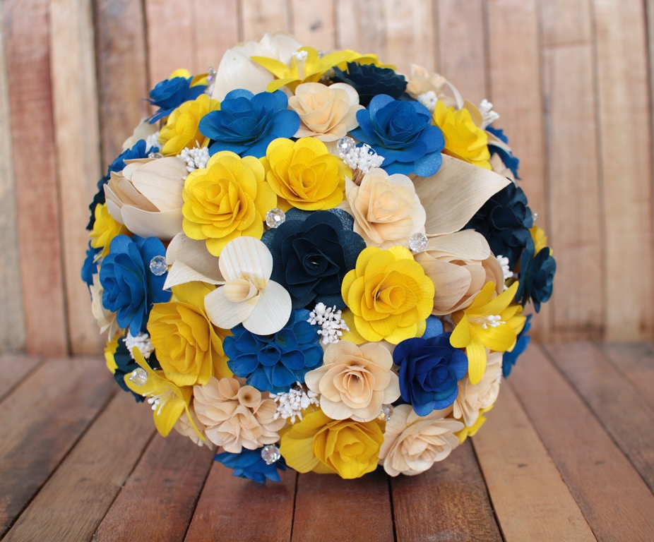 Rustic Wedding Bouquets Blue And Yellow