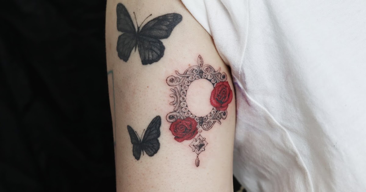 antique flower & mirror tattoo - arese tattoo
