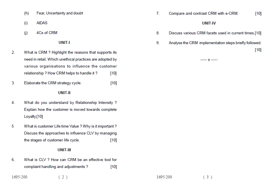 Lucknow University MBA (RM) ( Semester - IV ) CUSTOMER RELATIONSHIP MANAGEMENT [RM-044] - 2018 ...