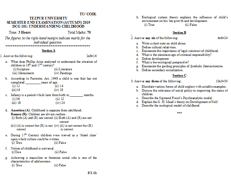 TEZPUR UNIVERSITY (TU/CODL) SEMESTER END DCG 101: UNDERSTANDING ...