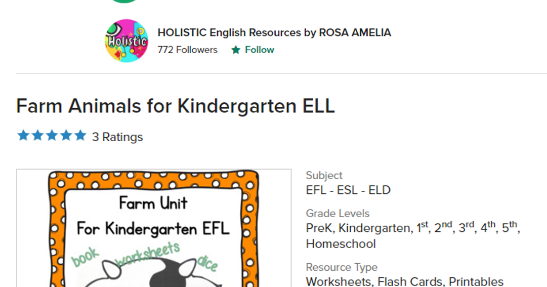 ESL/EFL Preschool Teachers: Farm Animals Theme for Preschool ELL