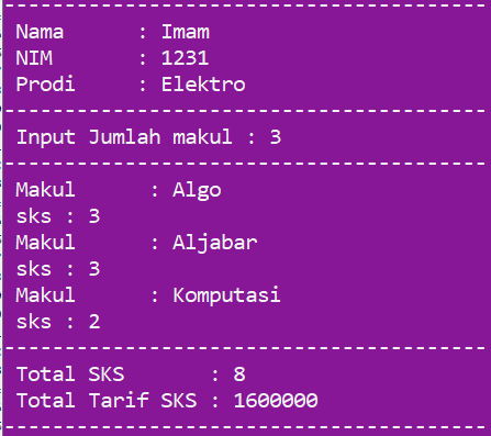 Contoh Program C++ Studi Kasus Perulangan for (sks dan Mata kuliah) - TeachMeSoft