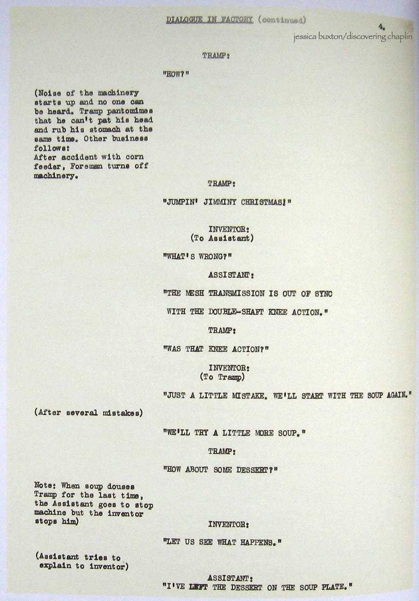 Portion of the original dialogue script for Modern Times ~ Discovering ...