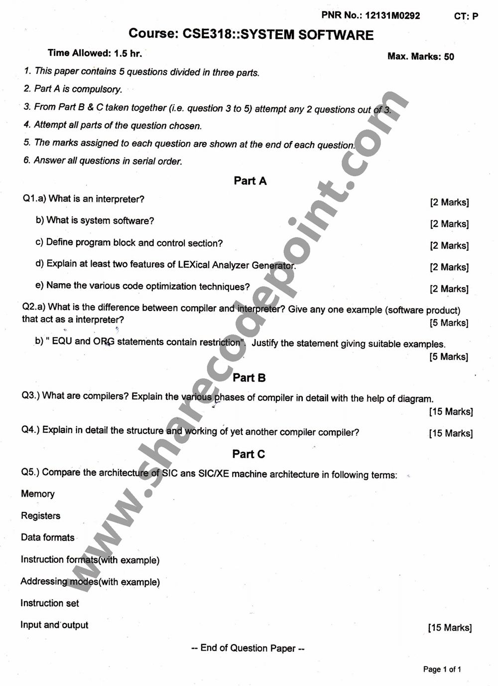 Cse318 System Software Mid Term Exam Question Paper