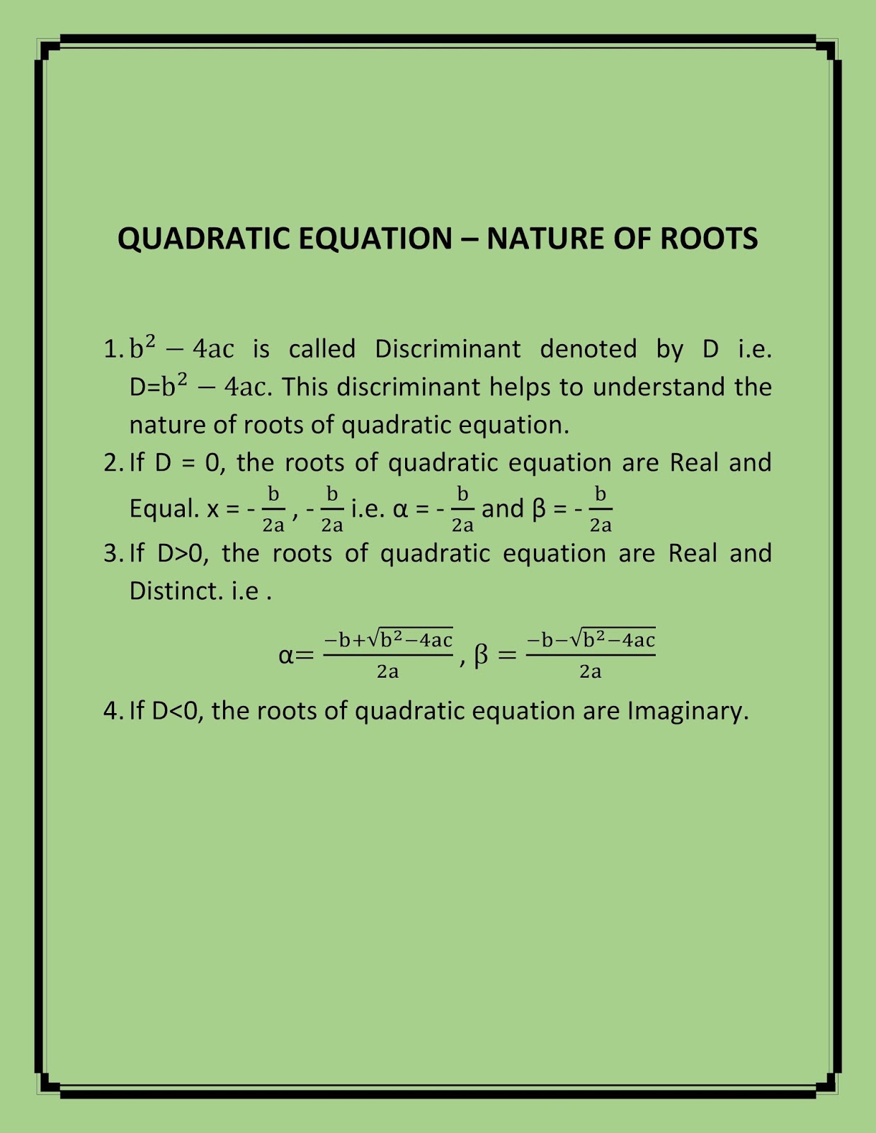 QUADRATIC EQUATION - NATURE OF ROOTS