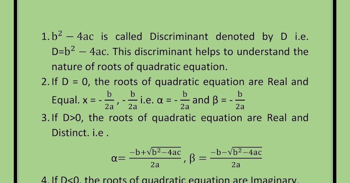 QUADRATIC EQUATION - NATURE OF ROOTS