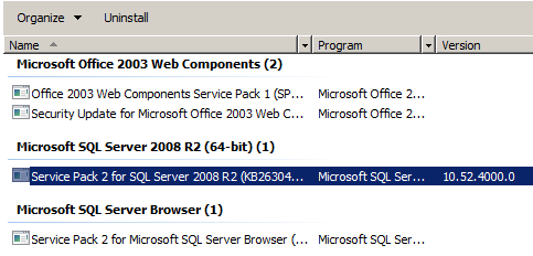 Highlight the Service Pack you want to uninstall and click "Uninstall"