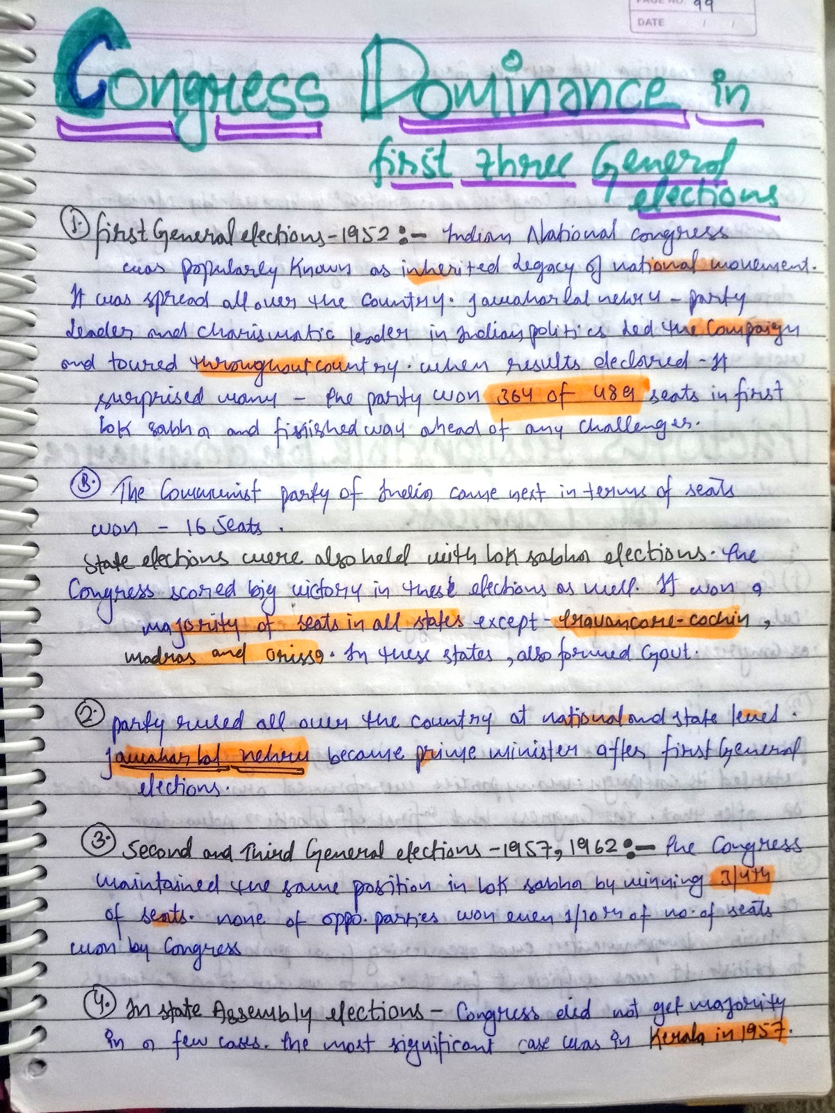 Handwritten notes of Era of One Party Dominance - Political Science ...