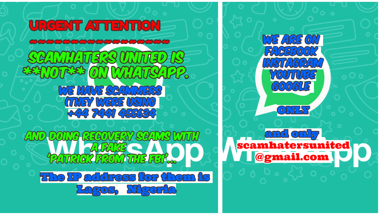 ScamHaters United .. Visit us also on Facebook and Instagram : URGENT ... ScamHaters United .. Visit us also on Facebook and Instagram : URGENT ...