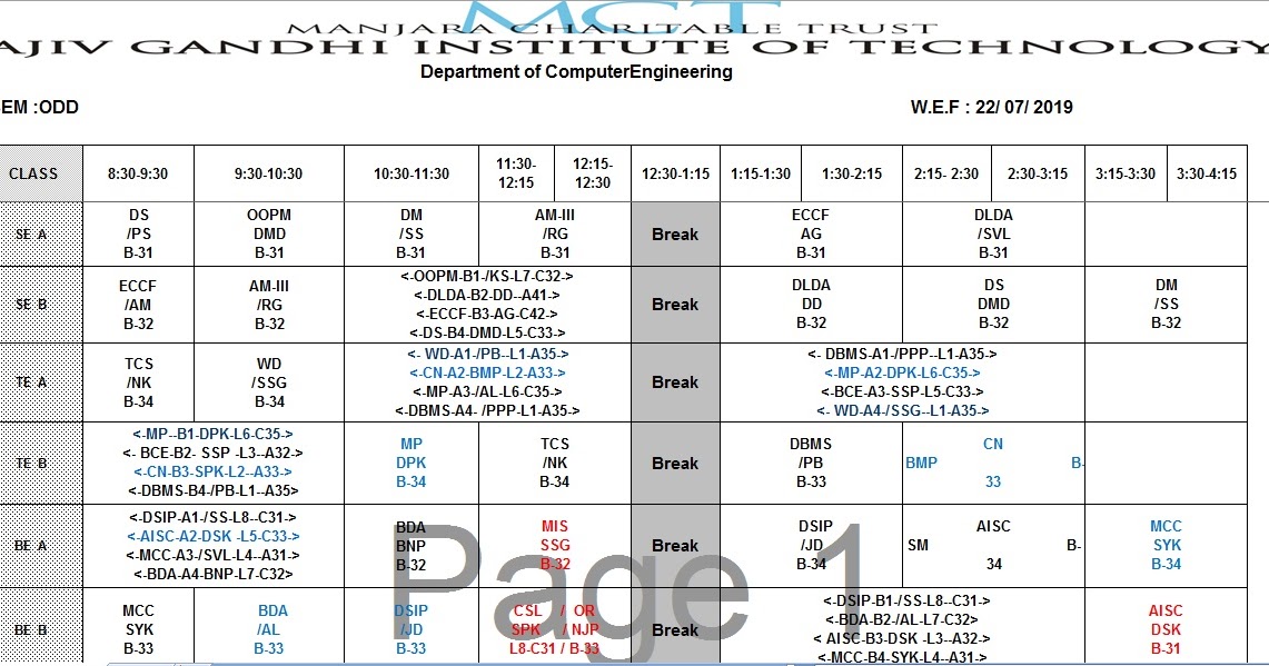 Computer Engineering MCT'S RGIT - MUMBAI: Timetable for Academic Year ...