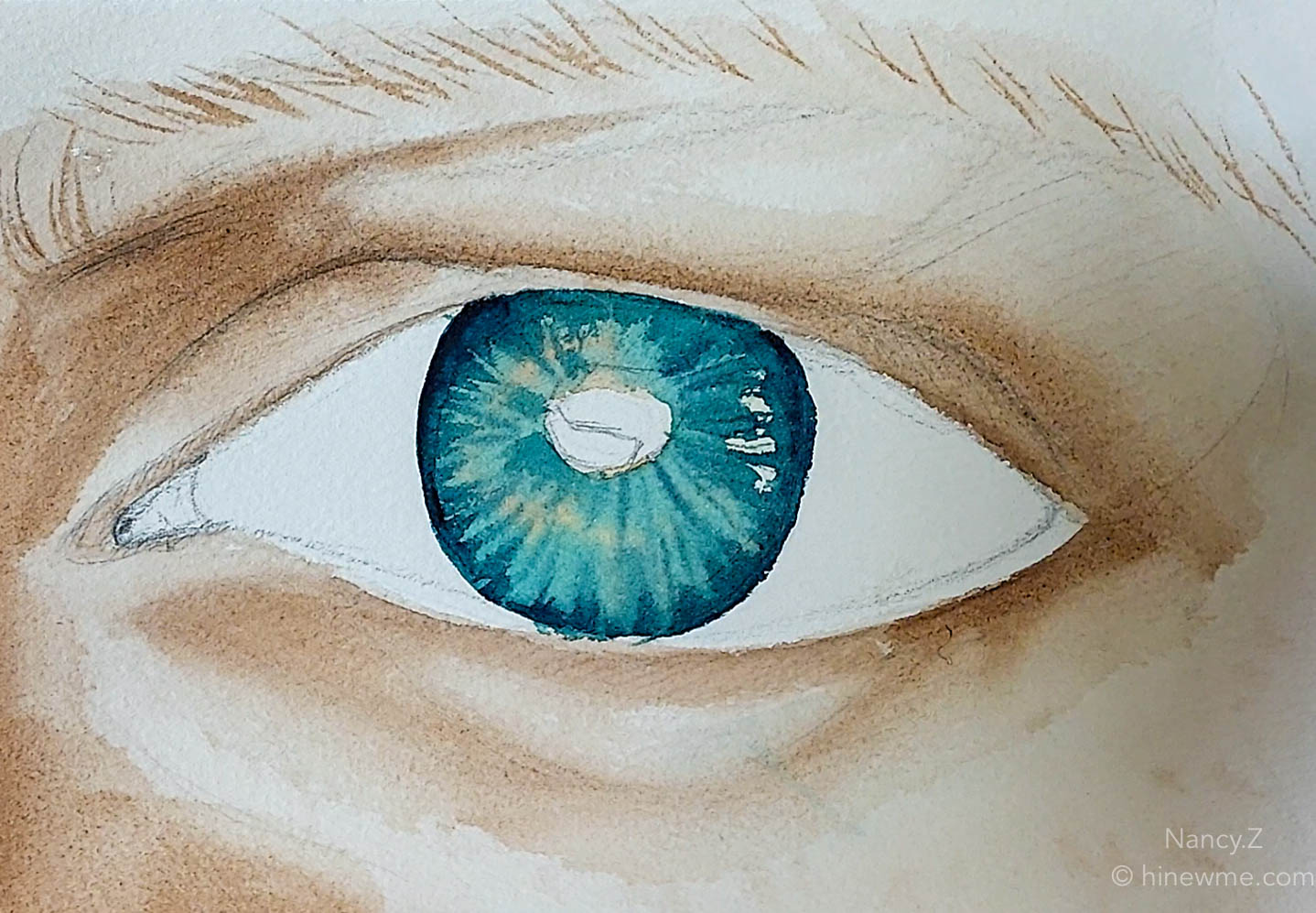 How to draw an eye with blue pupil step by step for beginners, come to ...