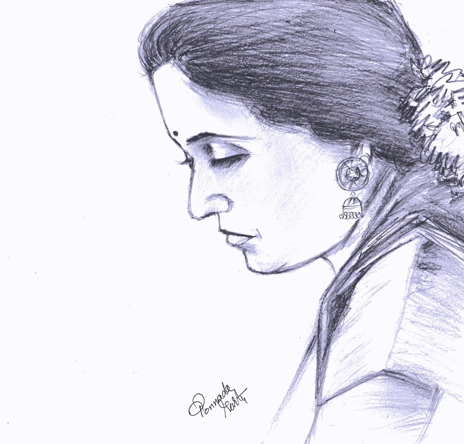 Sketches and Drawings : Pensive mood - pencil sketch
