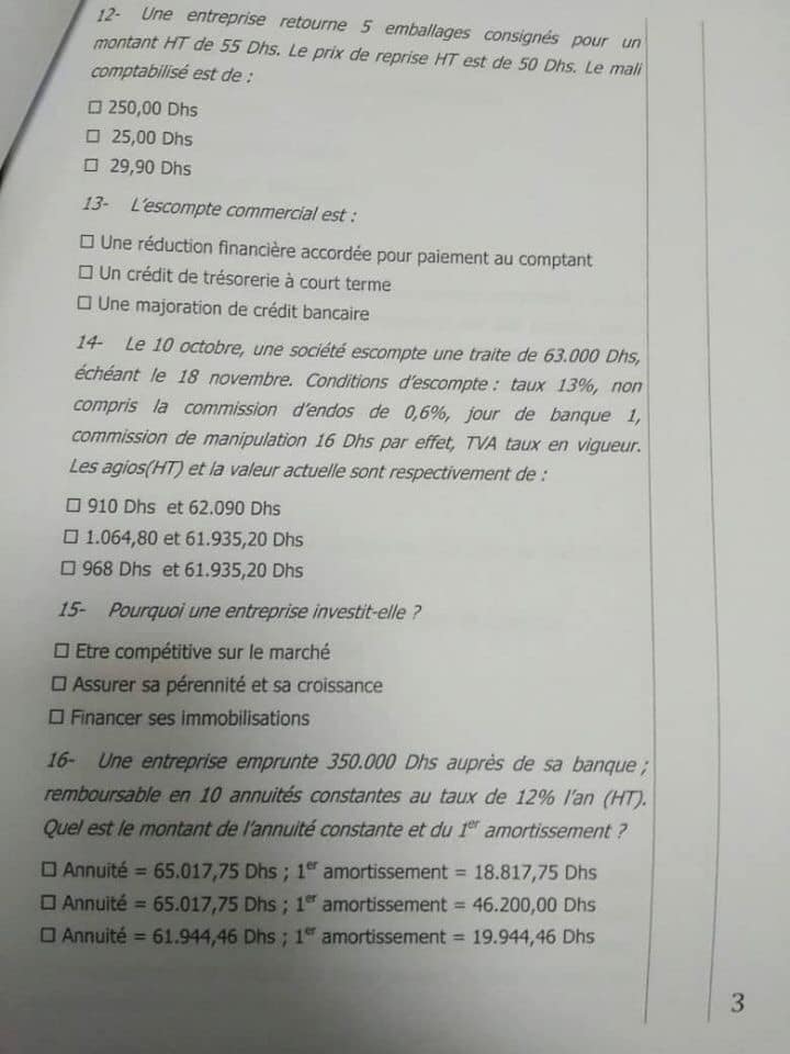 Exemple Concours Techniciens comptable ONEE | Cours fsjes Exemple Concours Techniciens comptable ONEE | Cours fsjes