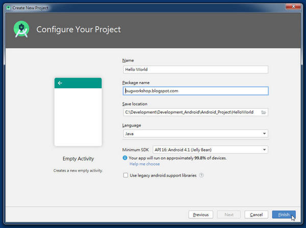 BugWorkShop - 甲蟲工作室: Android Studio - 第一個 Hello World 應用程式（四）