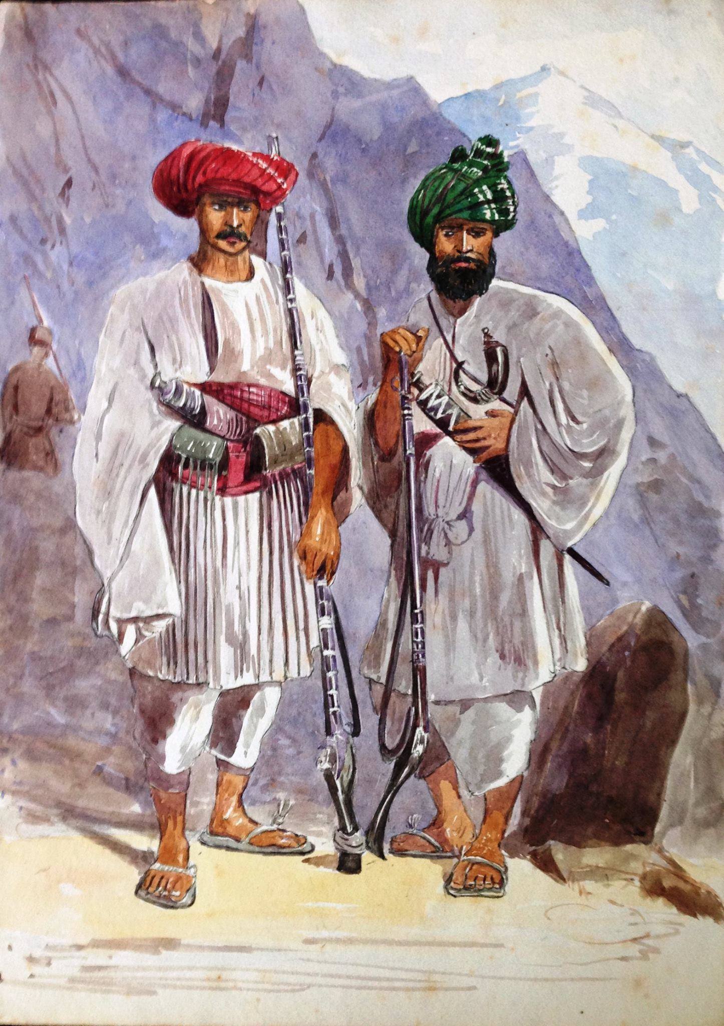 History of Pashtuns: Pashtun Mountaineers, 1879. Painting by Richard ...