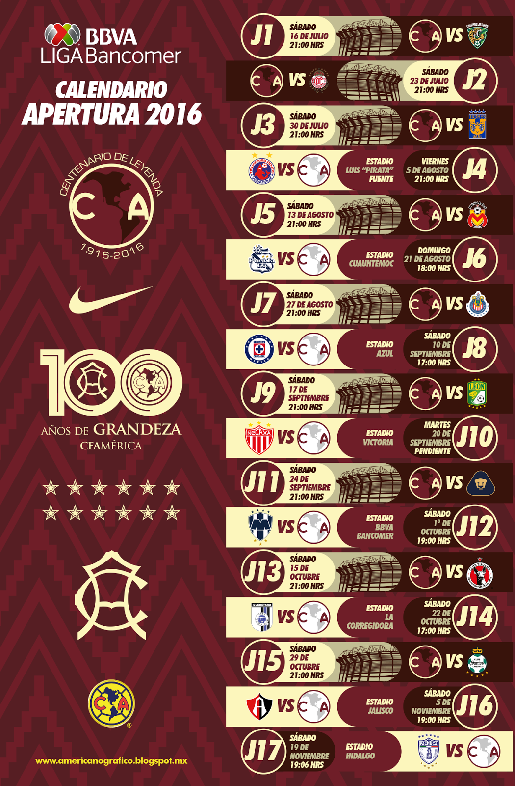 AMERICAnografico: Calendario Apertura 2016 • Club América