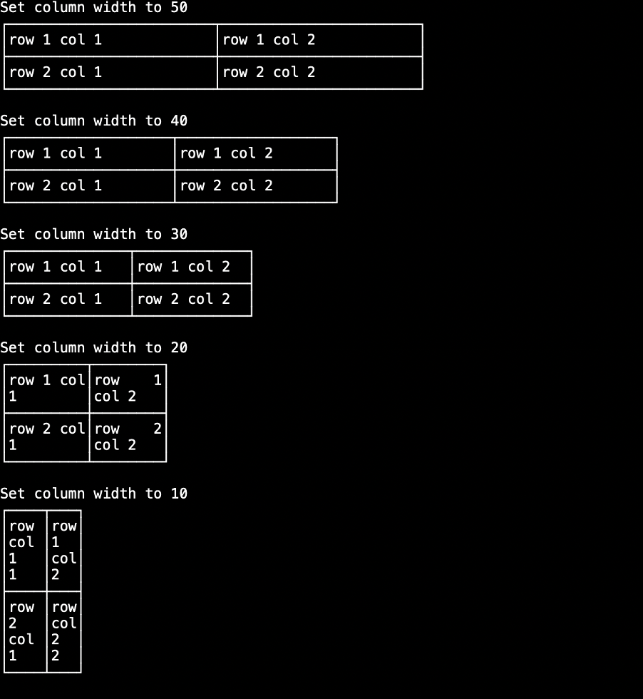 Programming for beginners: AsciiTable: Set column width