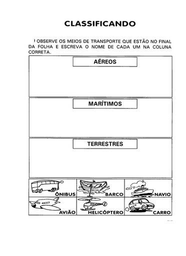 Actividades Escolares: actividades sobre medios de transportes