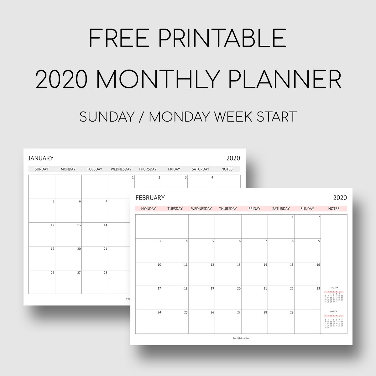 Printable 2020 Monthly Planner