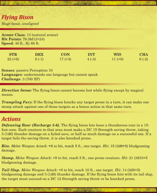 5e Avatar : Flying Bison