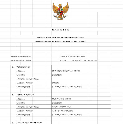 Contoh DP3 untuk Dosen PTAIS | Islamic Education