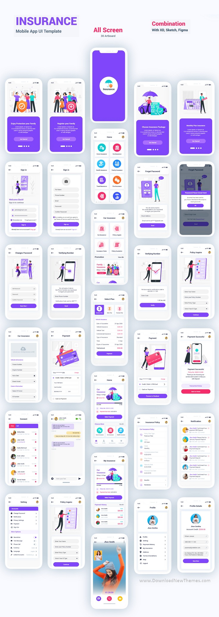Insurance Mobile App UI Kit for Adobe XD - Download New Themes