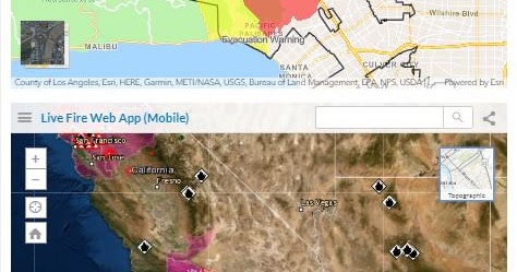 3 Getty Fire Maps On One Page - Evacuation, LA Fire & Wind Map