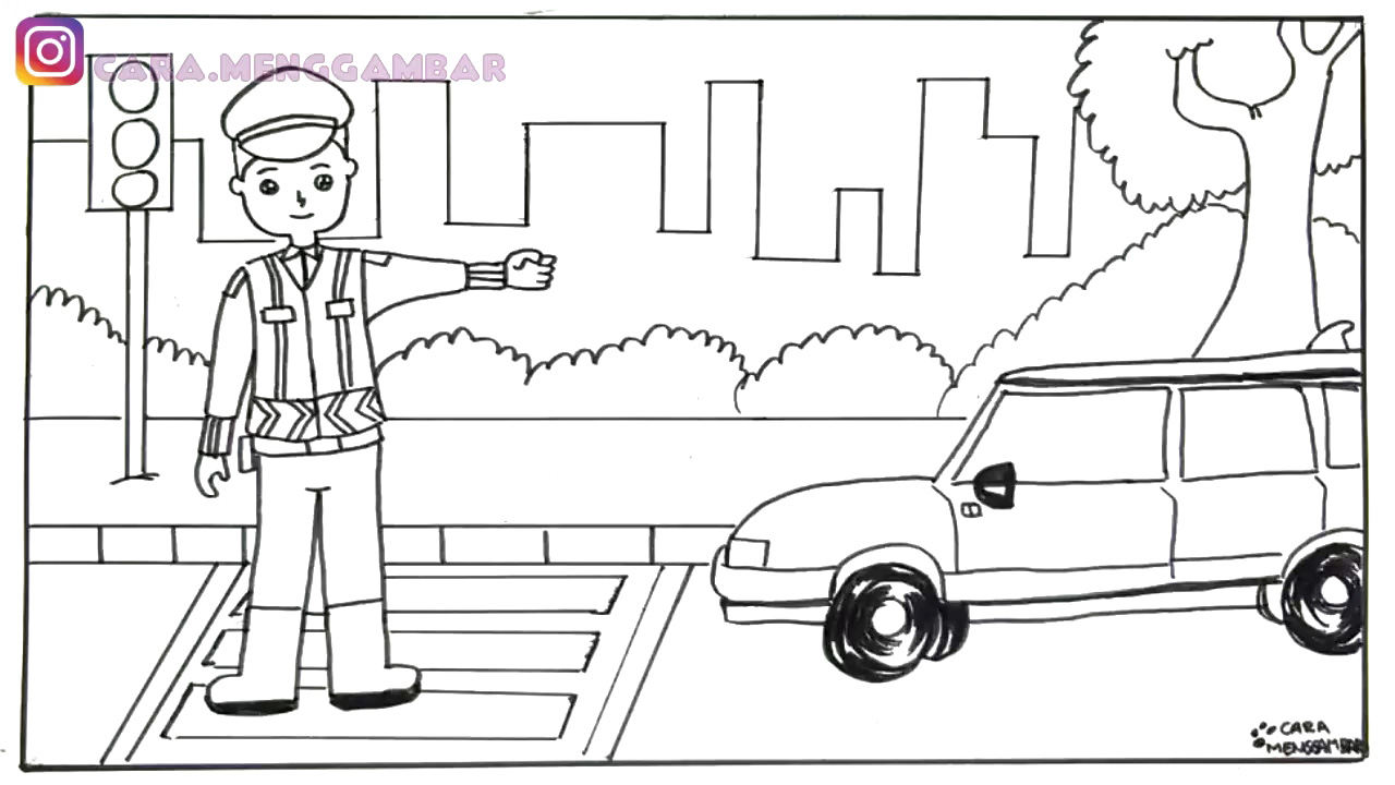Cara Menggambar POLISI LALU LINTAS