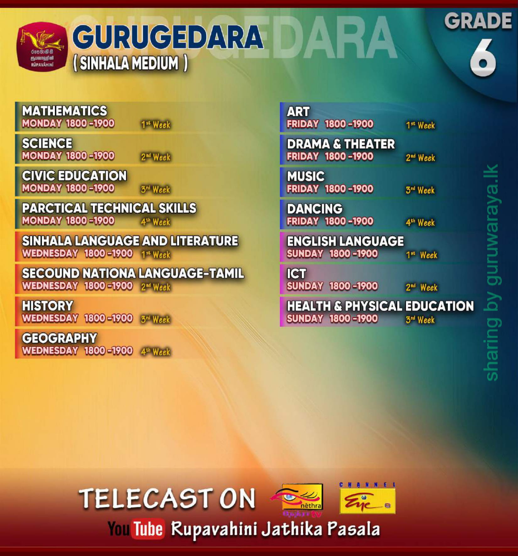 Channel EYE Education Time Table - Sinhala Medium - Teacher