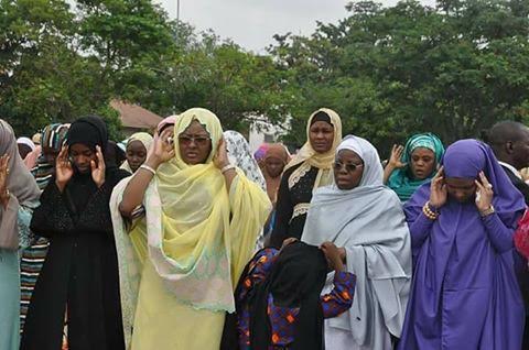 Photos: Aisha Buhari joins other Muslims at Eid praying ground