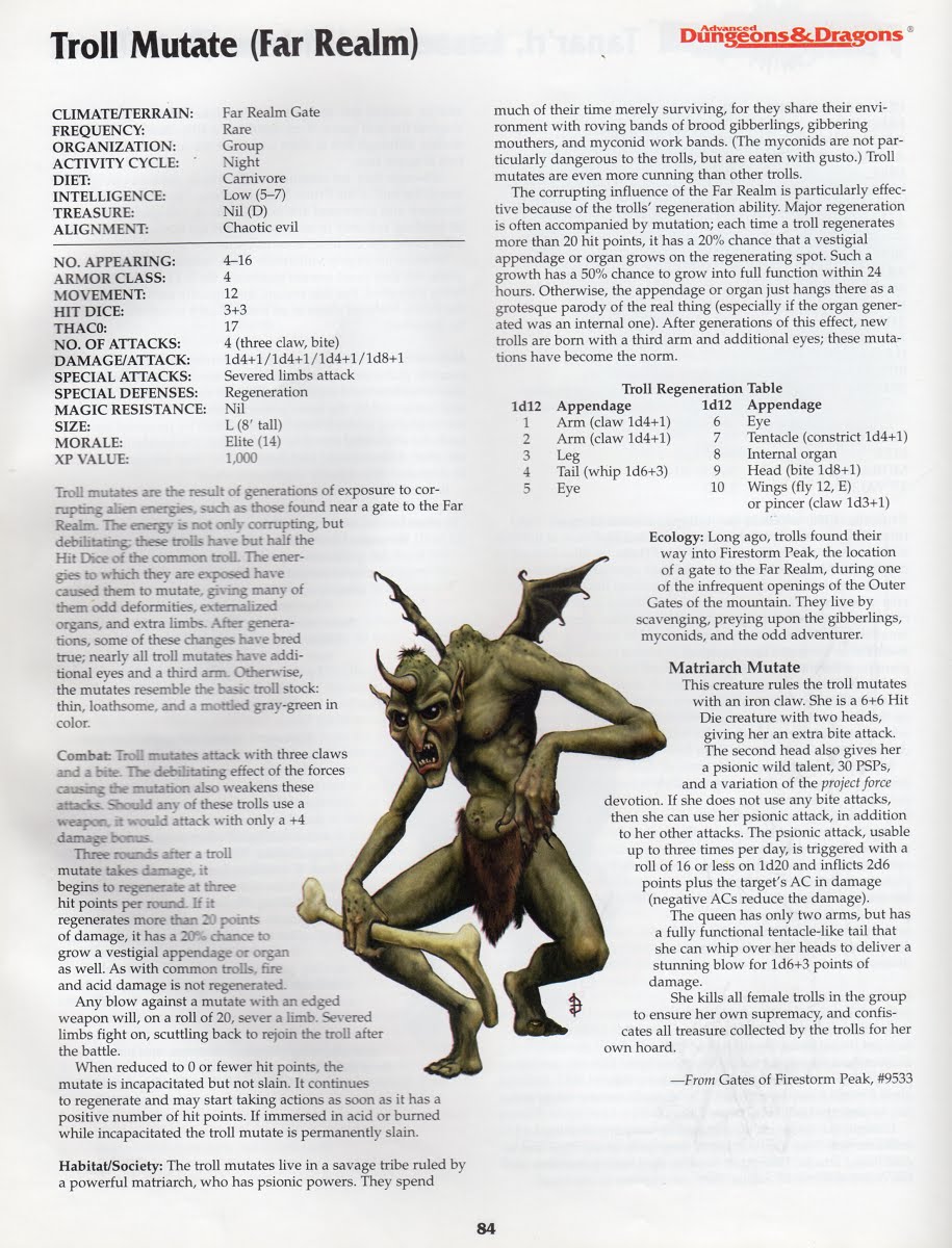 The Furthest Lands: Mutant Trolls: d100 Mutations