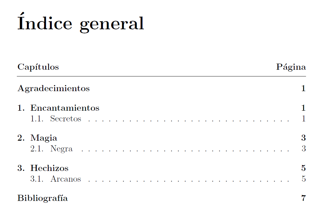 Aprendiendo LaTeX: Cómo poner "página" en el índice de contenidos