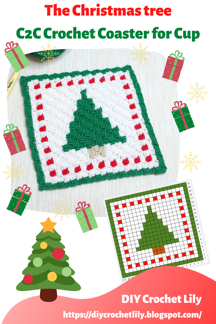 DIY Crochet Lily: [C2C Crochet] The Christmas tree C2C Crochet Cup Coaster.