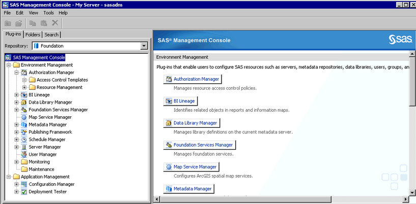 Applications used by SAS Admin