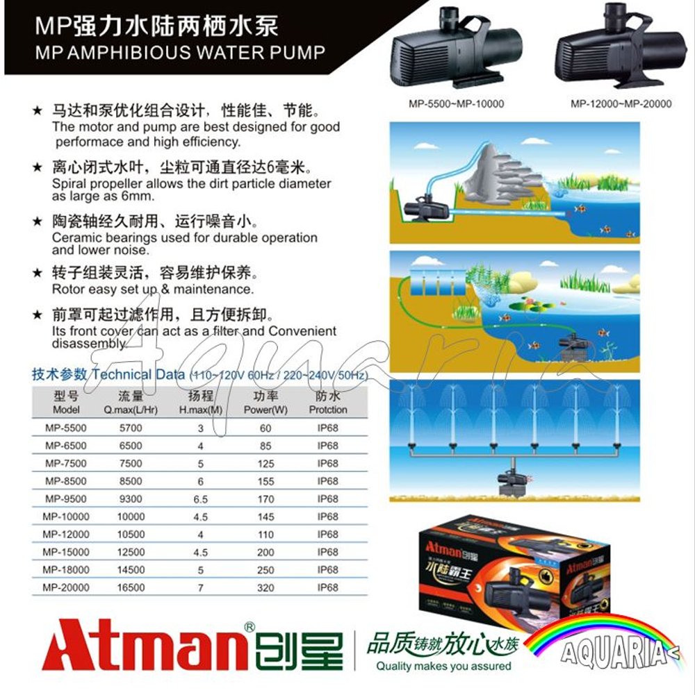Pompa Kolam Submersible Water Pump ATMAN MP-5500 Kode 02503