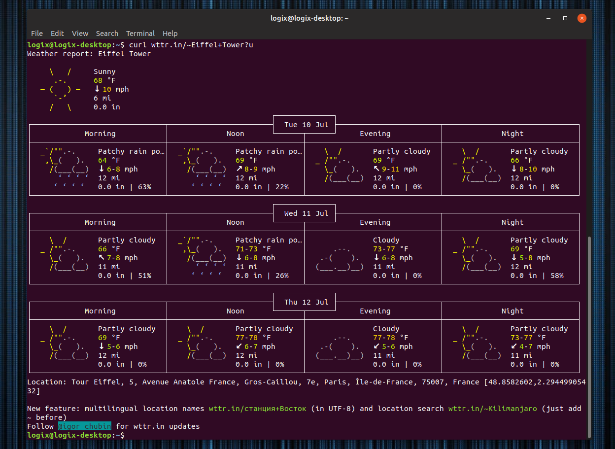 Display Weather Forecast In Your Terminal With Wttr.in - Linux Uprising ...