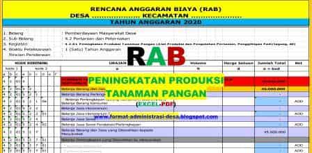 RAB Peningkatan Produksi Tanaman Pangan | FORMAT ADMINISTRASI DESA