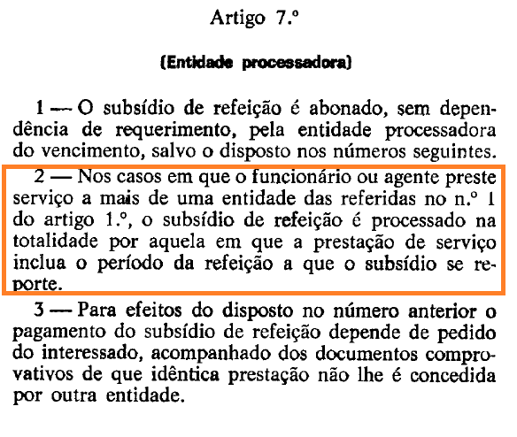 FuncionarioDoEstado: DL 57-B_84 - Pagamento do Subsídio de Refeição ...
