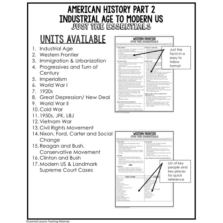 American History Outline Notes JUST THE ESSENTIALS Unit Review, Study ...