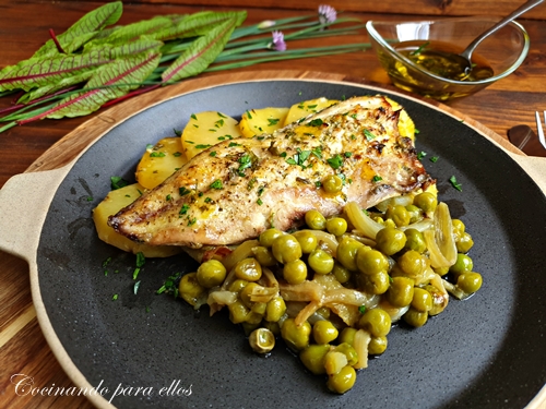 Cocinando para ellos : FILETES DE JUREL O CHICHARRO AL HORNO CON GUISANTES