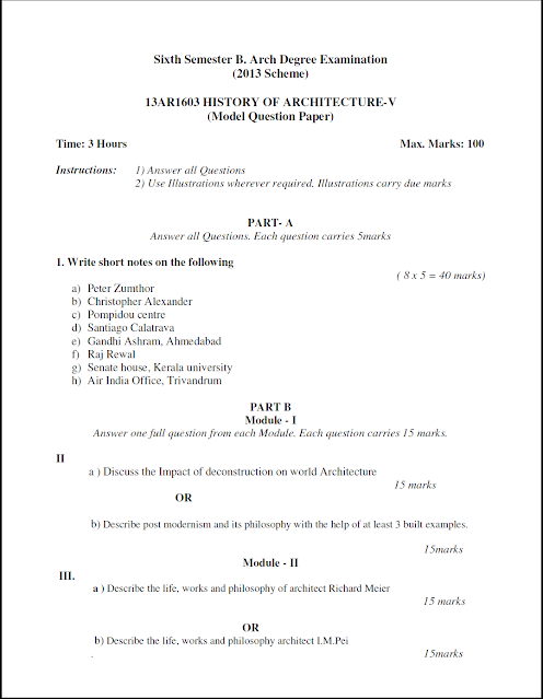 Kerala University B.Arch. History Of Architecture-V 2016 Question Paper ...