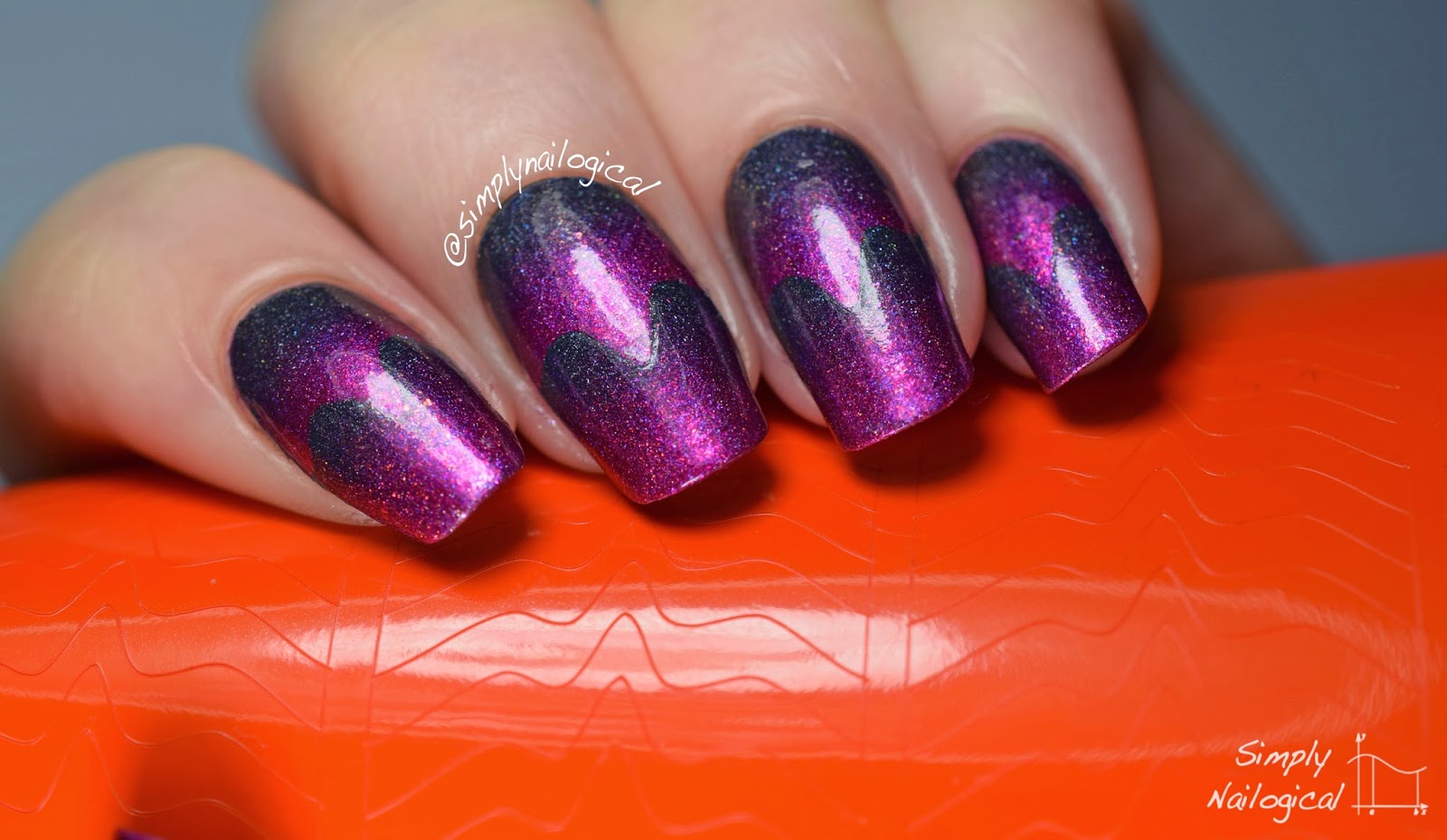 Simply Nailogical: Pink and grey holo fancy chevron scaled gradient