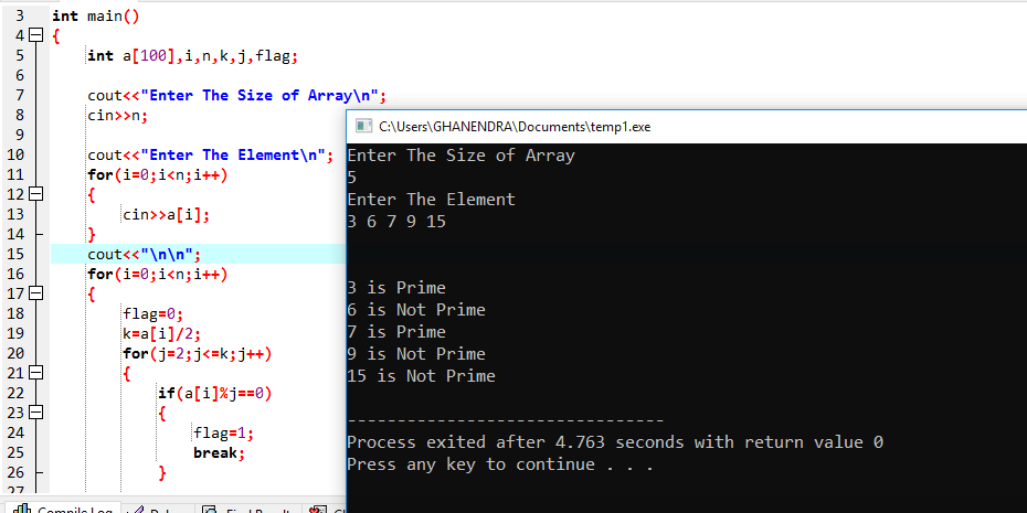 C++ Program To Check Primness of 1D Array C++ Program To Check Primness of 1D Array