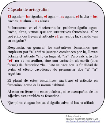 aprendiendo español con Lety y Juanfra: Artículo alomorfo: el agua, las ...