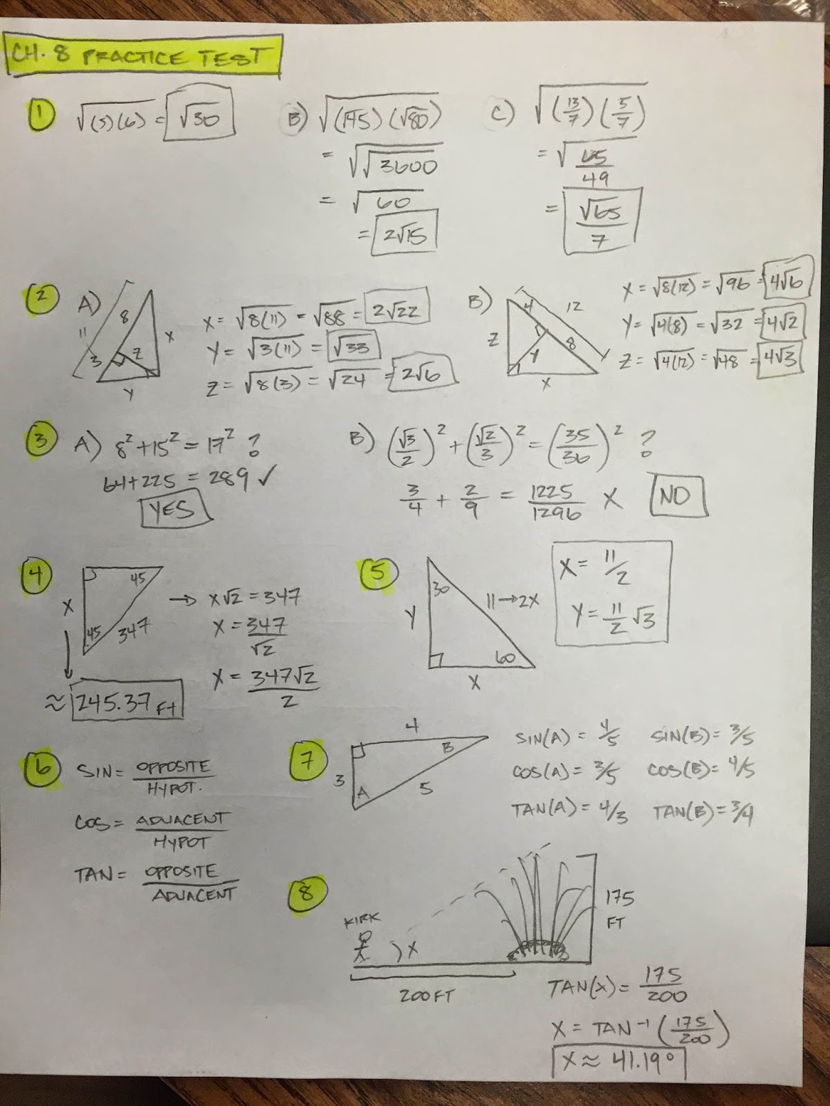 Honors Geometry - Vintage High School: Chapter 8 Practice Test