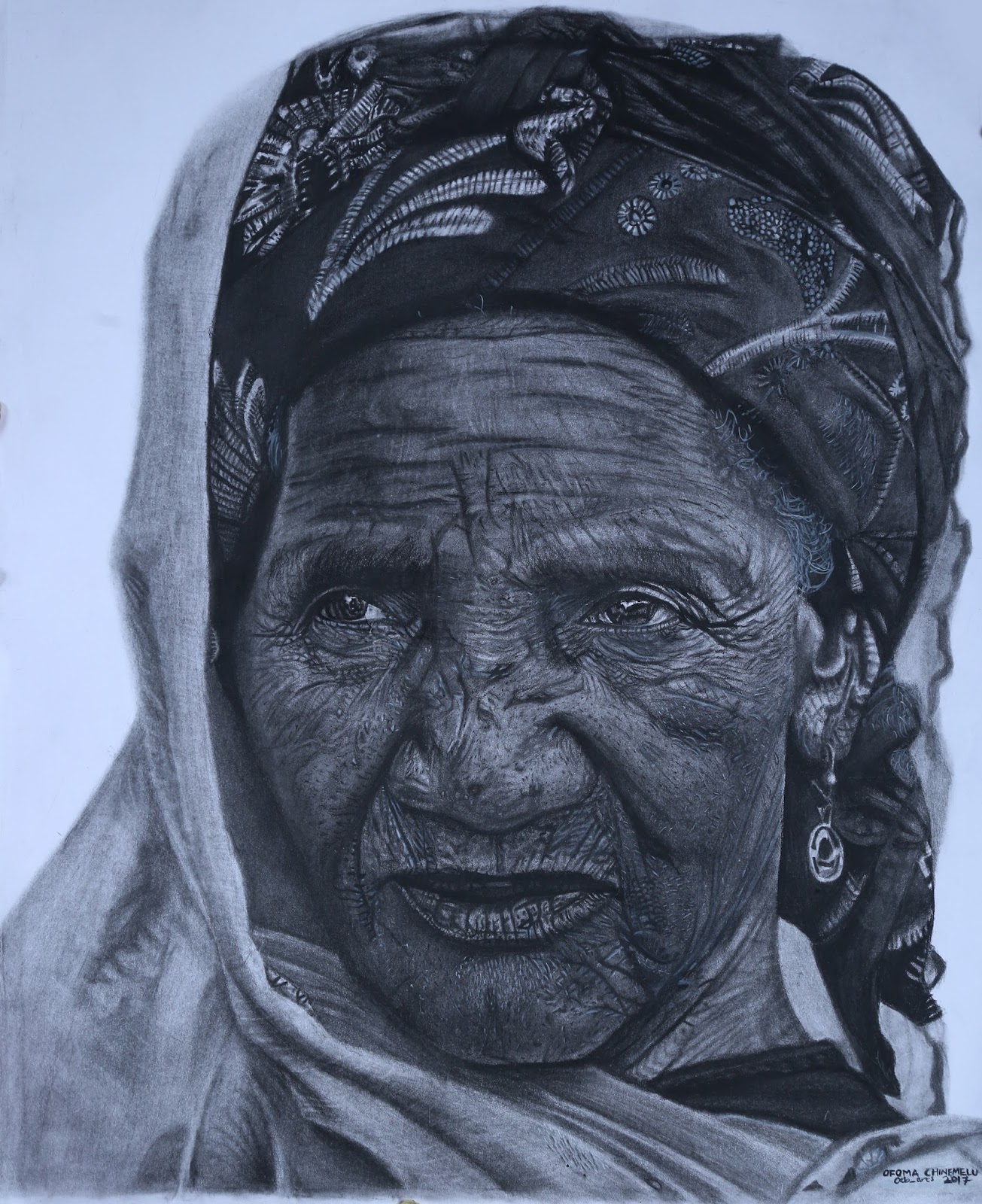 Detailed, progress shots of Charcoal and Graphite artwork 'Veteran ...