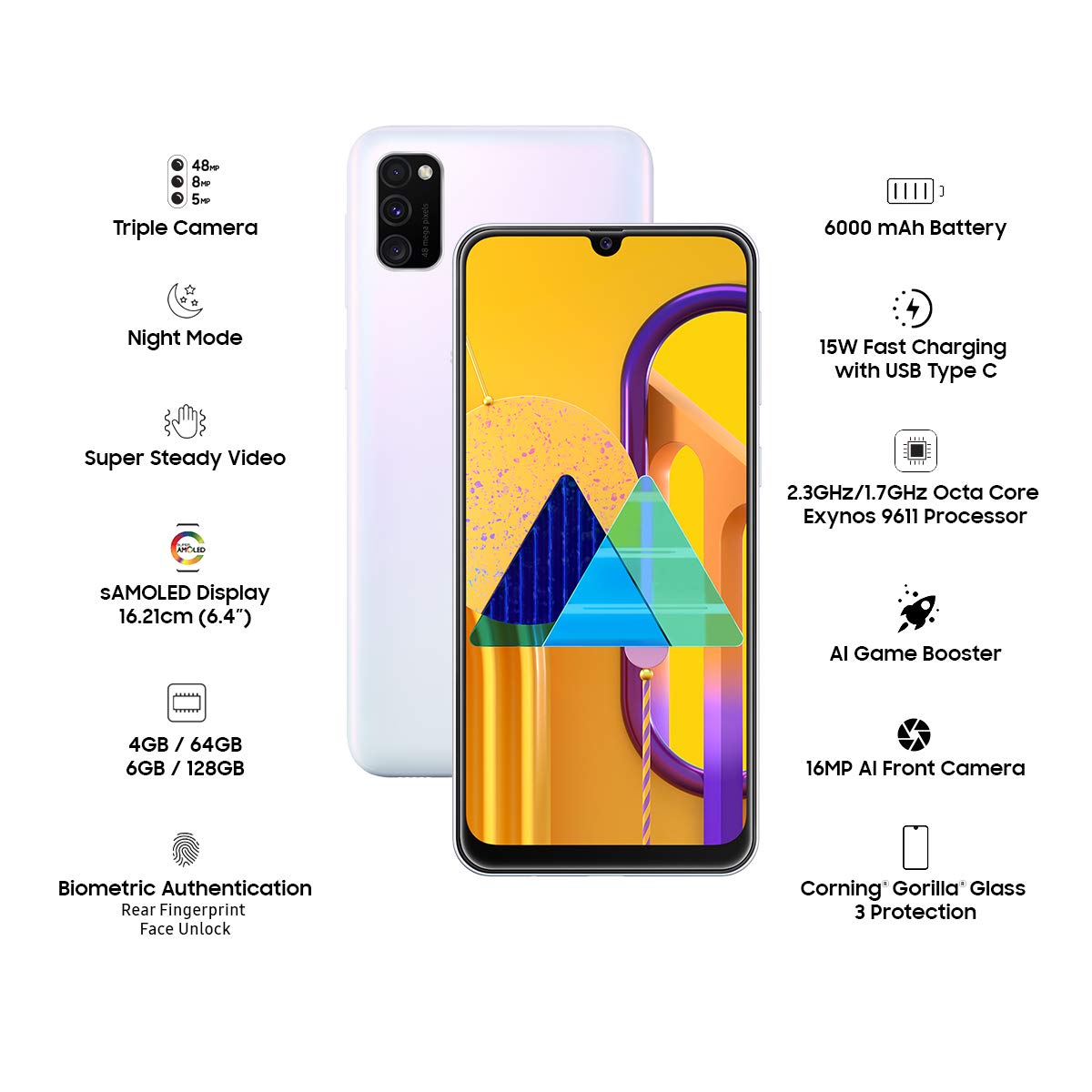 Samsung Galaxy M30s (White, 4GB RAM, 64GB Storage - Cyber Baba deals